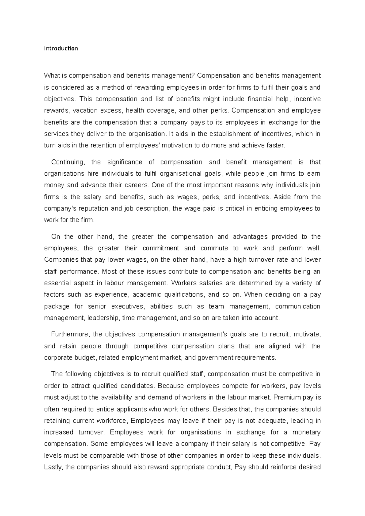 Introduction for Compensation and Benefits Management - Introduction ...