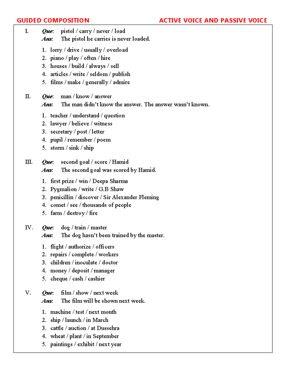 Active Voice And Passive Voice Guided Composition - GUIDED COMPOSITION ...
