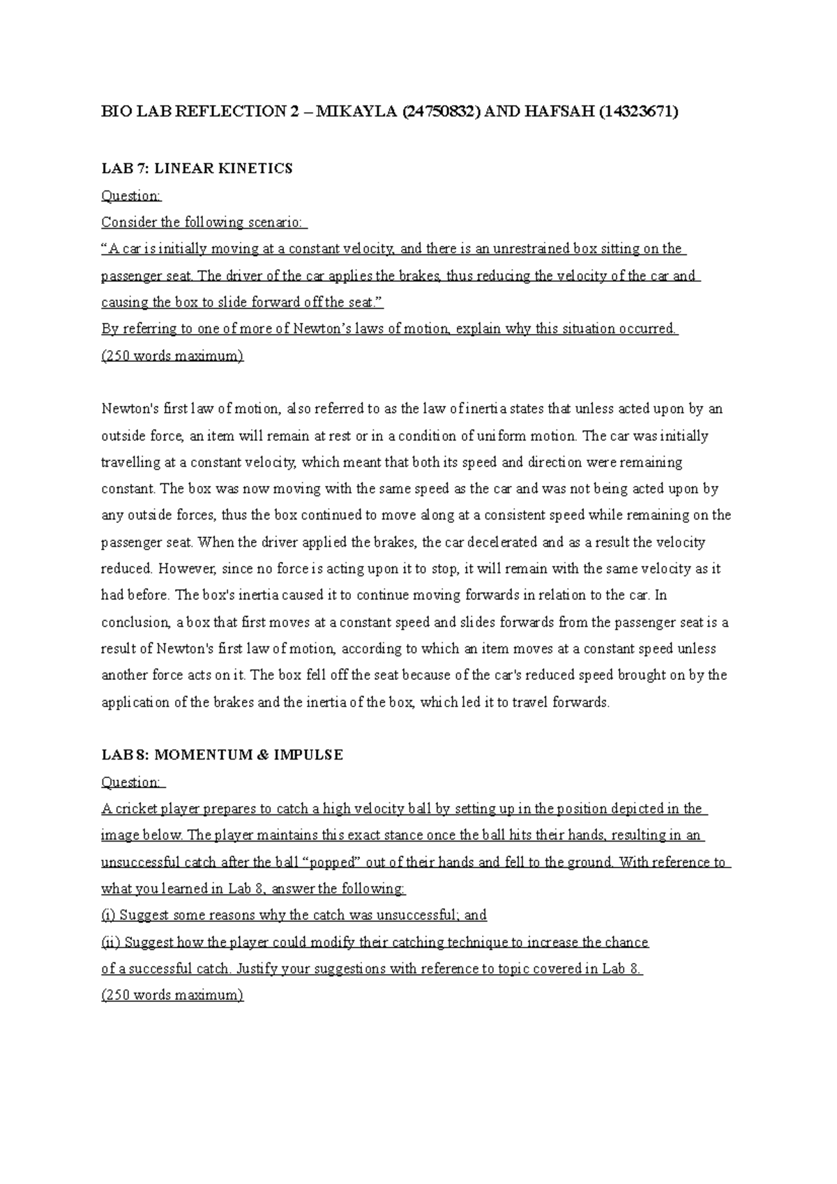 Bio Reflection 2 - BIO LAB REFLECTION 2 – MIKAYLA (24750832) AND HAFSAH ...