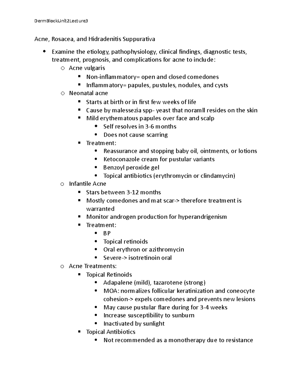 Unit2Lecutre 3Acne Rosacea HS - DermBlockUnit2Lecture Acne, Rosacea ...