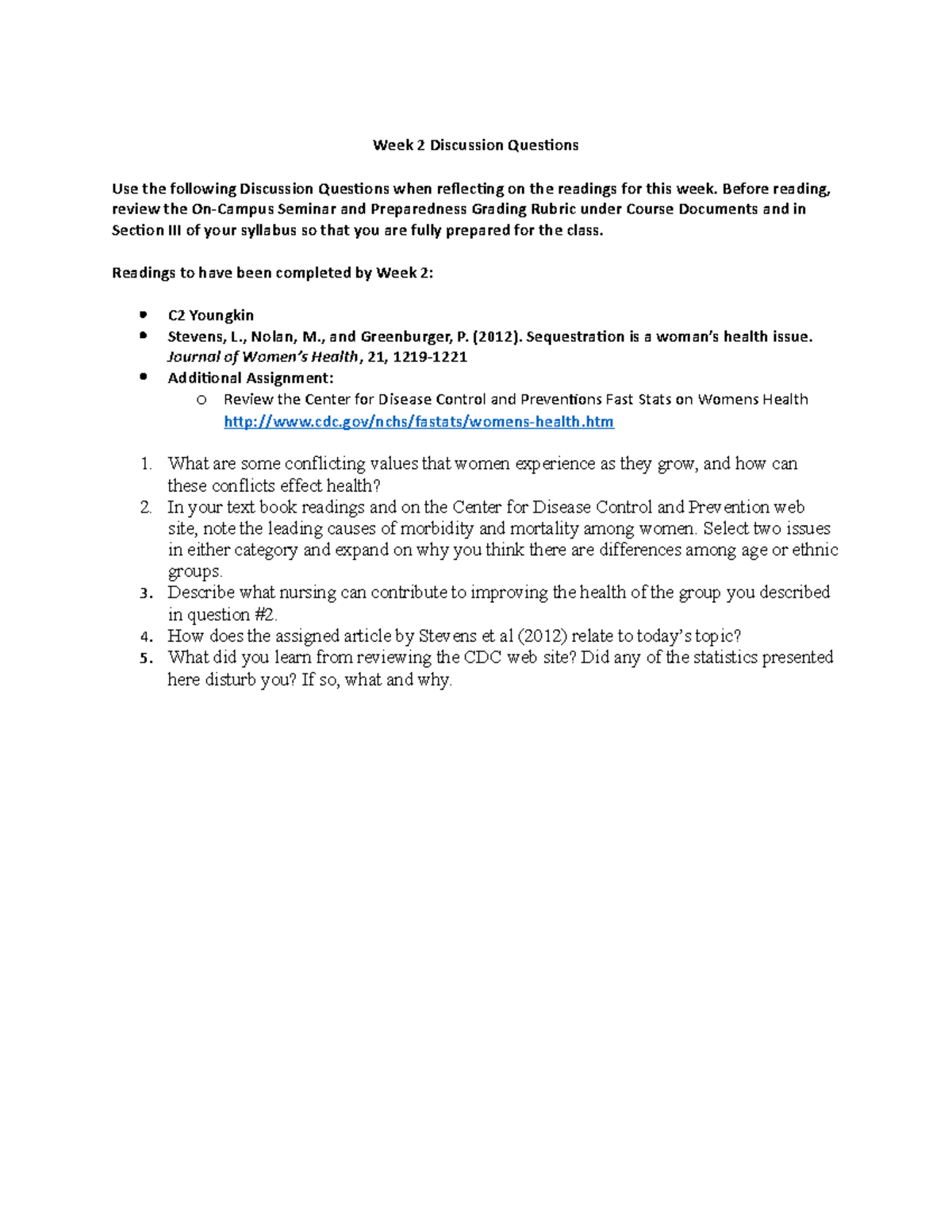 W2 DQ - Week 2 Discussion Questions. - Week 2 Discussion Questions Use the following Discussion ...