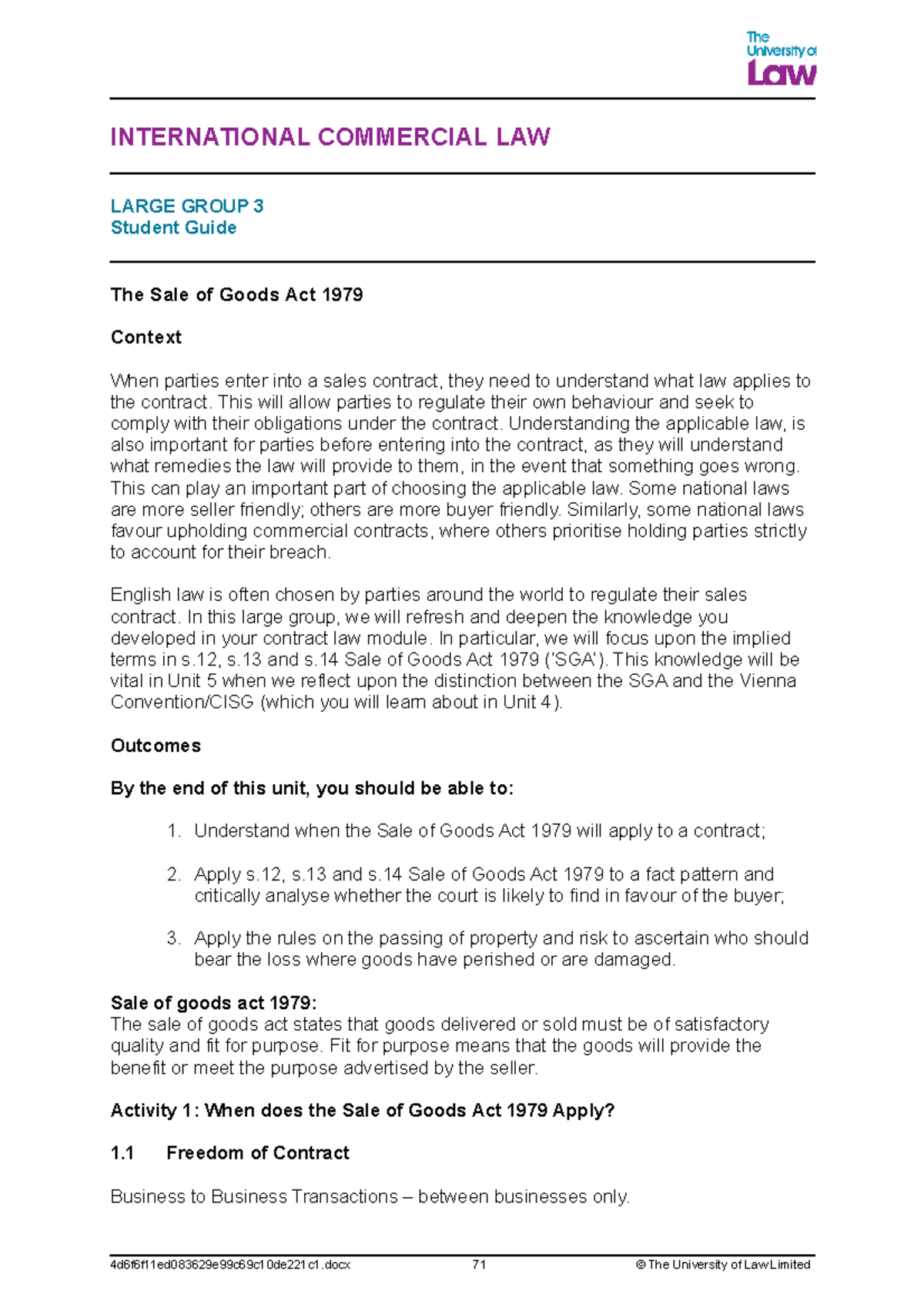 LG3 - NOTES - INTERNATIONAL COMMERCIAL LAW LARGE GROUP 3 Student Guide ...