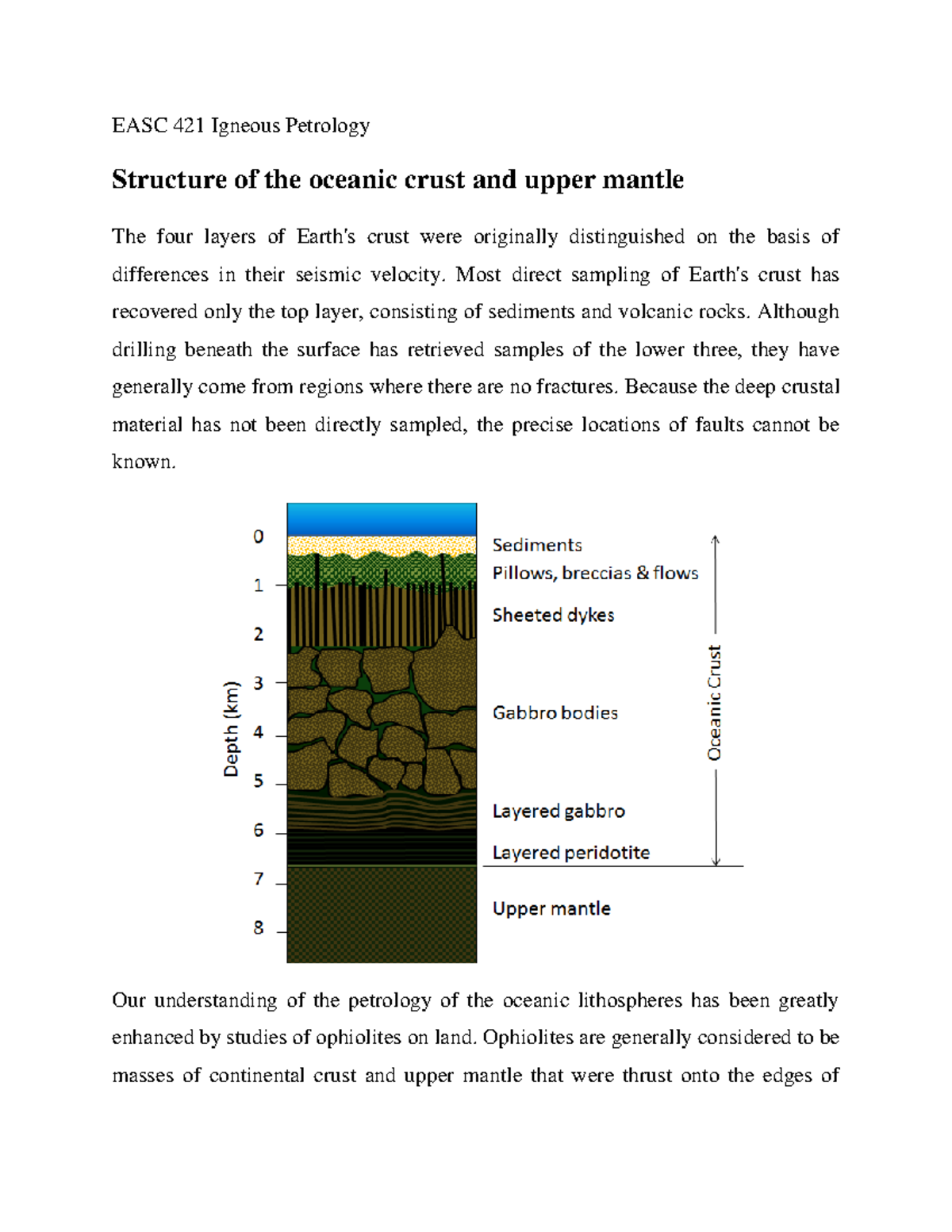 Structure of the oceanic crust and upper mantle - EASC 421 Igneous ...