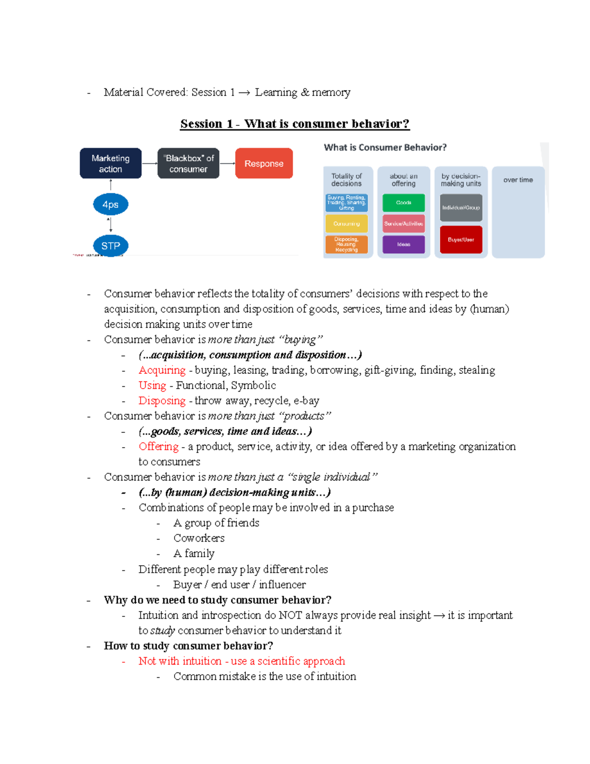 Exam 1 Review - Material Covered: Session 1 → Learning & memory Session ...