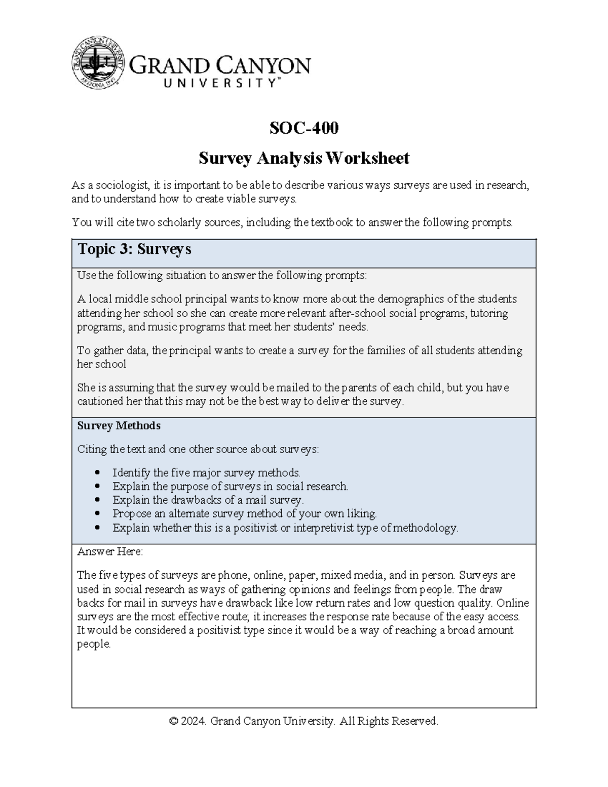 Survey Analysis Worksheet - SOC- Survey Analysis Worksheet As a ...