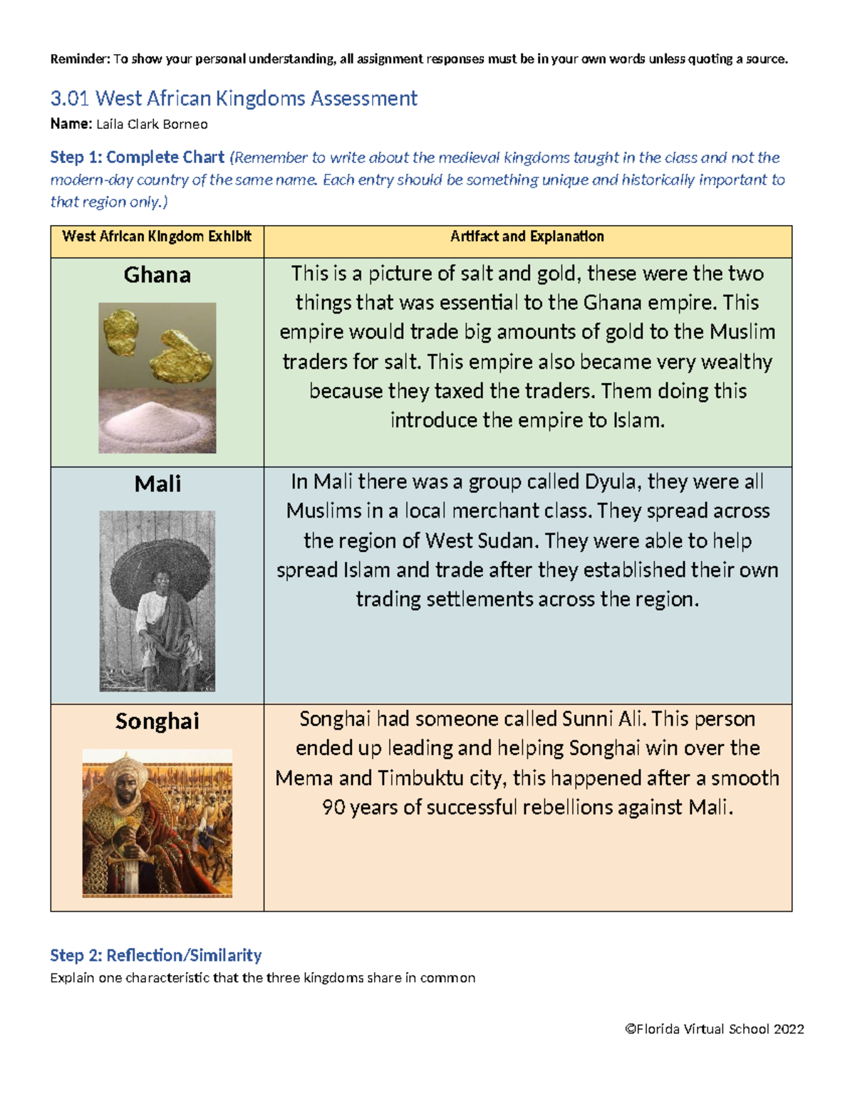 3.01 West African Kingdoms Finished Laila - Reminder: To show your ...