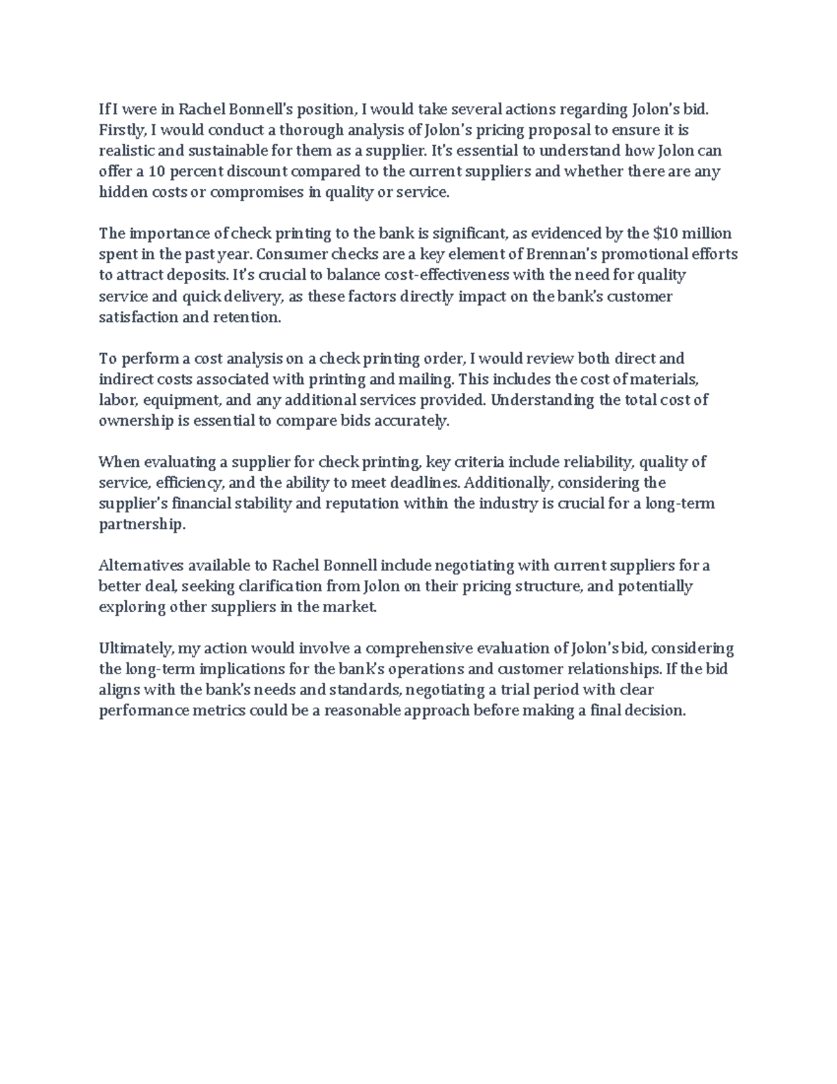 Case Study 1 - Assignmn et - If I were in Rachel Bonnell's position, I ...