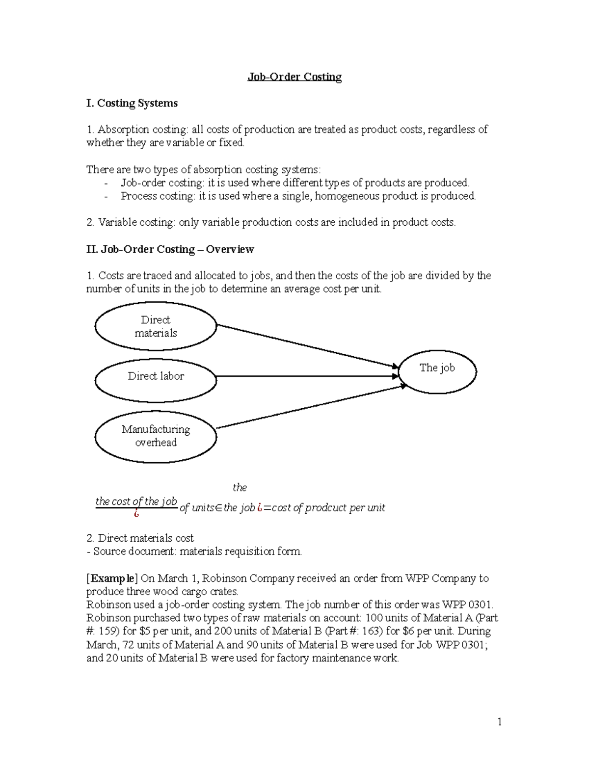 Job-order Costing - Job-Order Costing I. Costing Systems Absorption ...