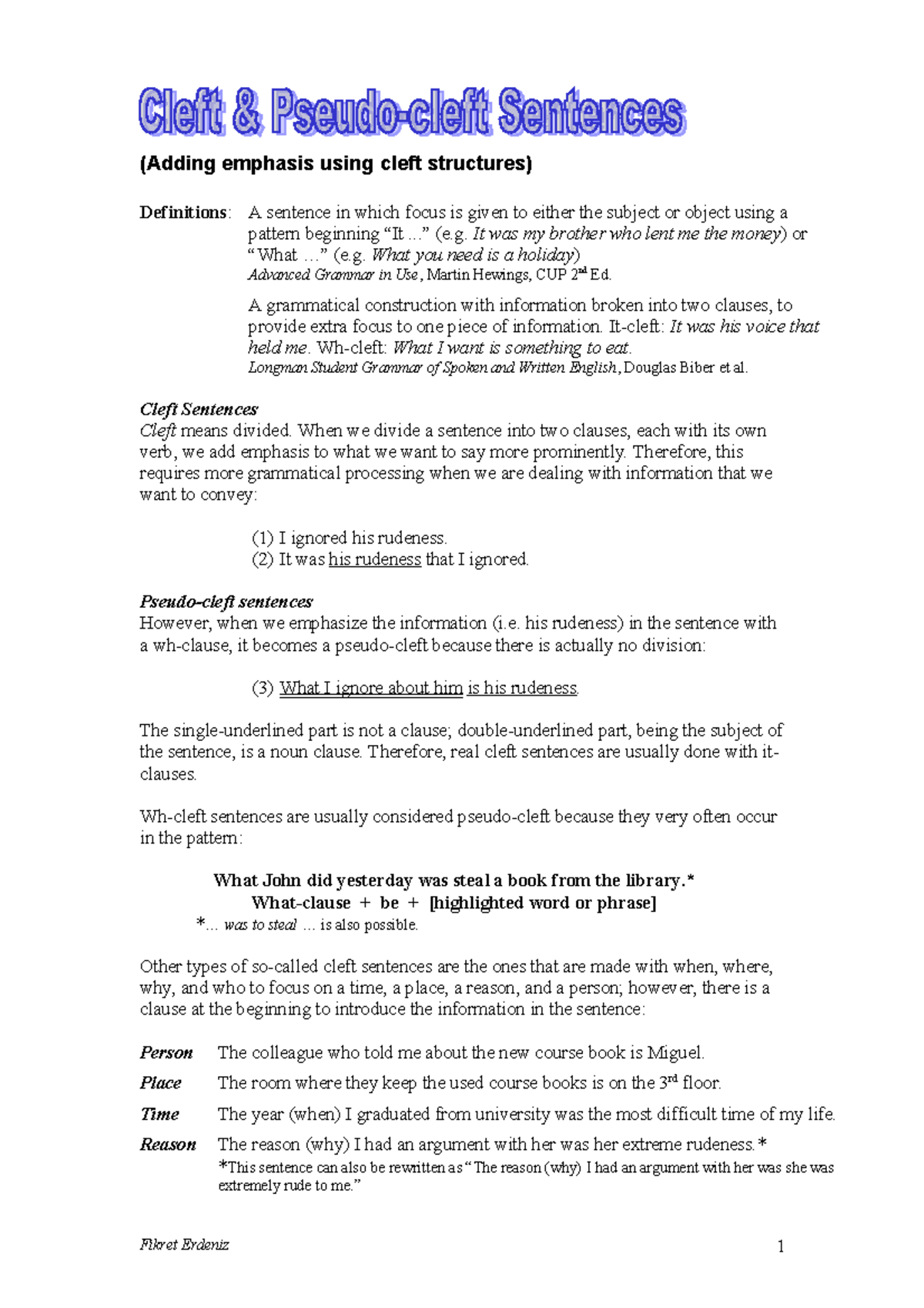 Cleft-sentences - para practicar UOE - (Adding emphasis using cleft ...