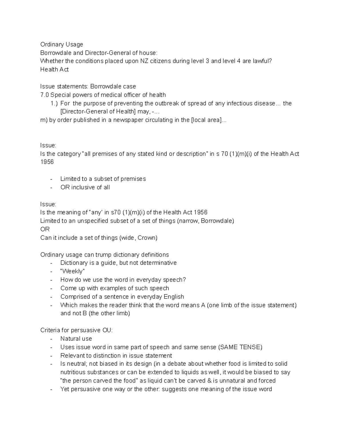 LAWS123 Lecture 11 ordinary meaning - Ordinary Usage Borrowdale and Director-General of house ...