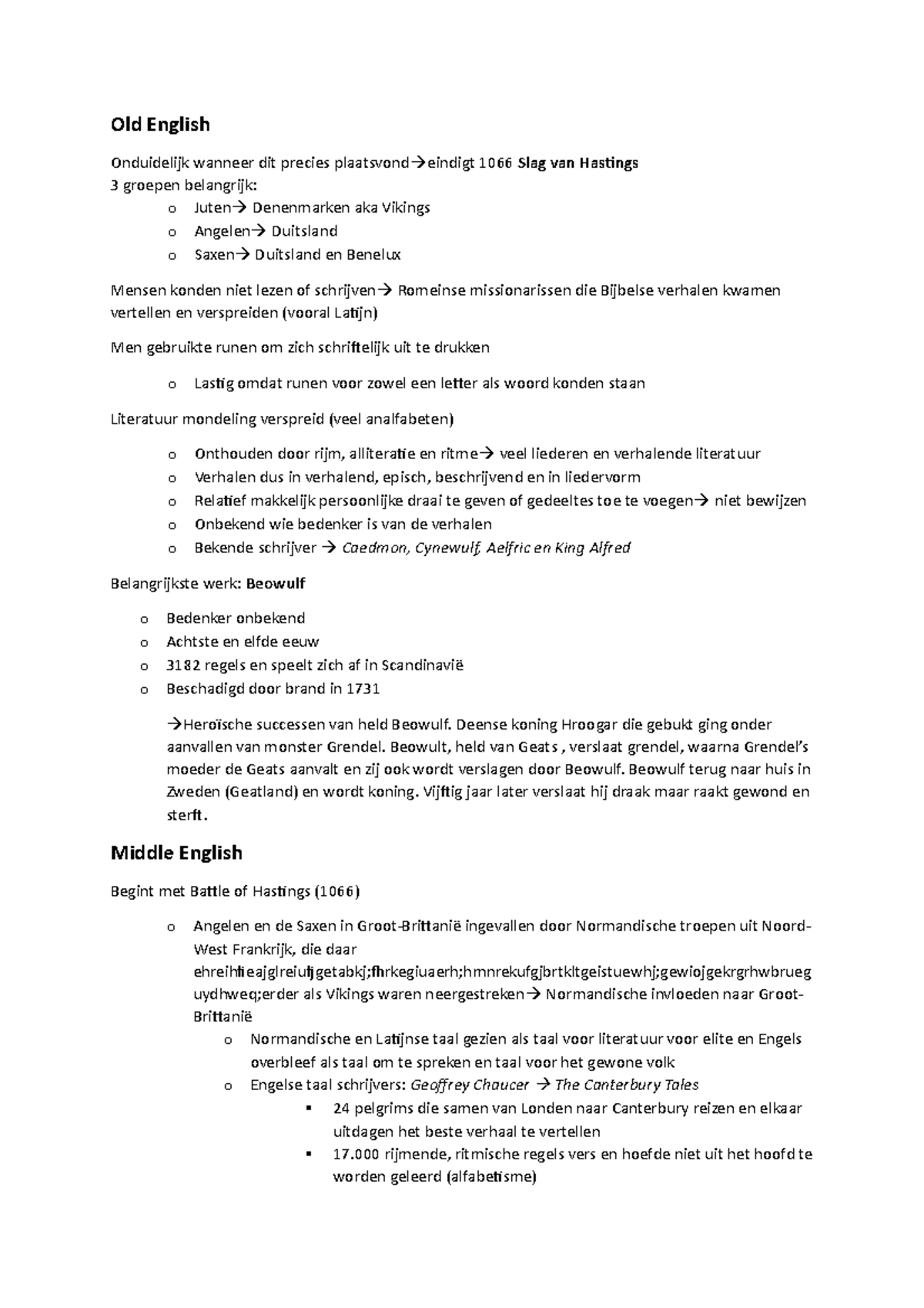 Engels samenvatting literatuurgeschiedenis - Old English Onduidelijk ...