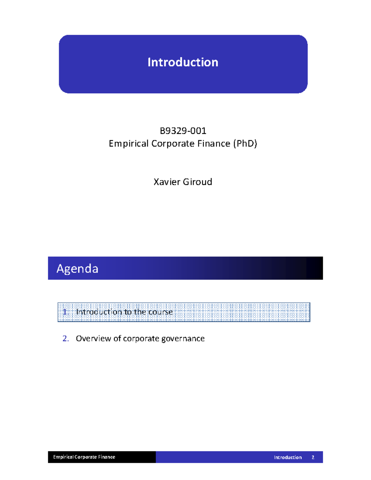 Lecture 1 - Introduction - F2018 - Vu Pham B9329- Empirical Corporate ...