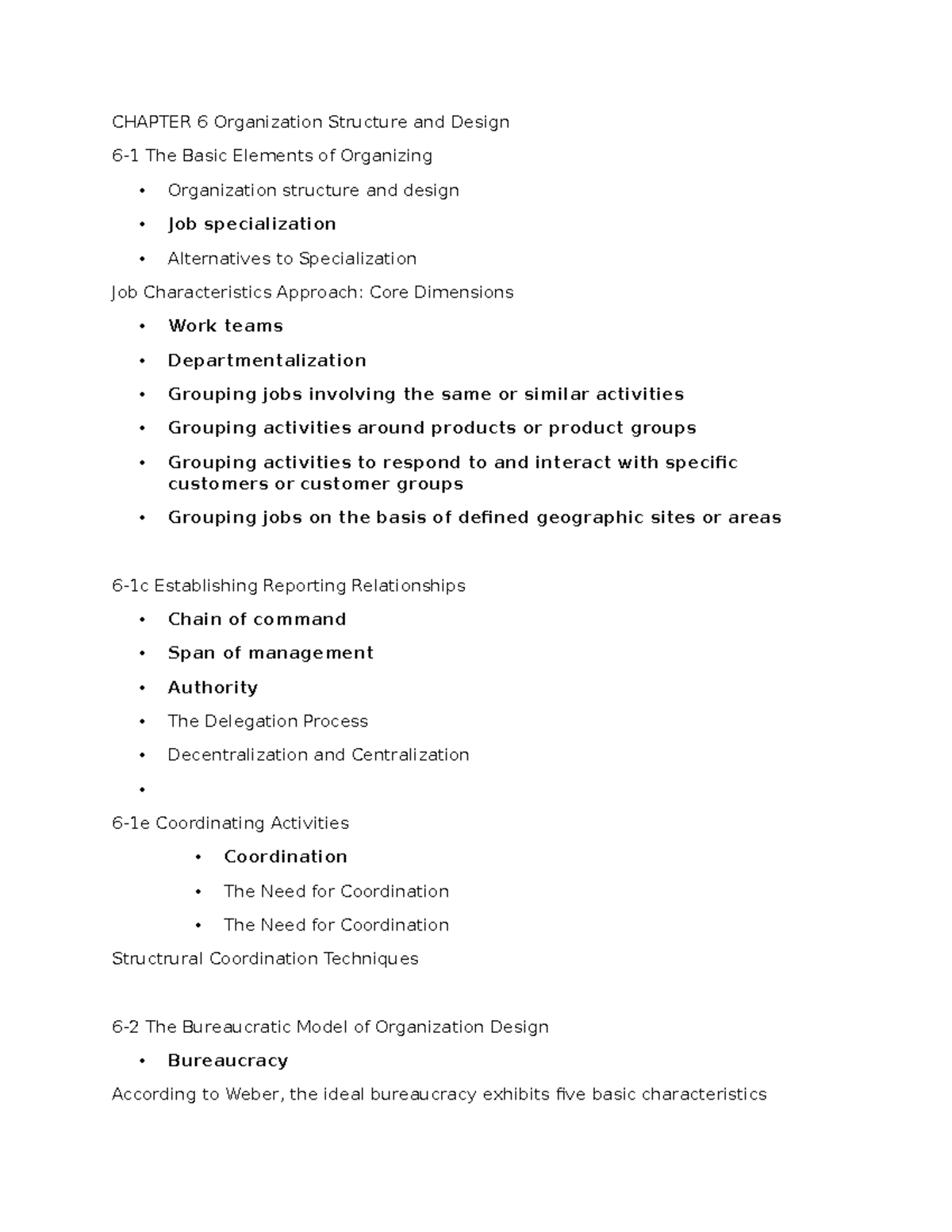 Chapter 6 Organization Structure and Design - CHAPTER 6 Organization ...