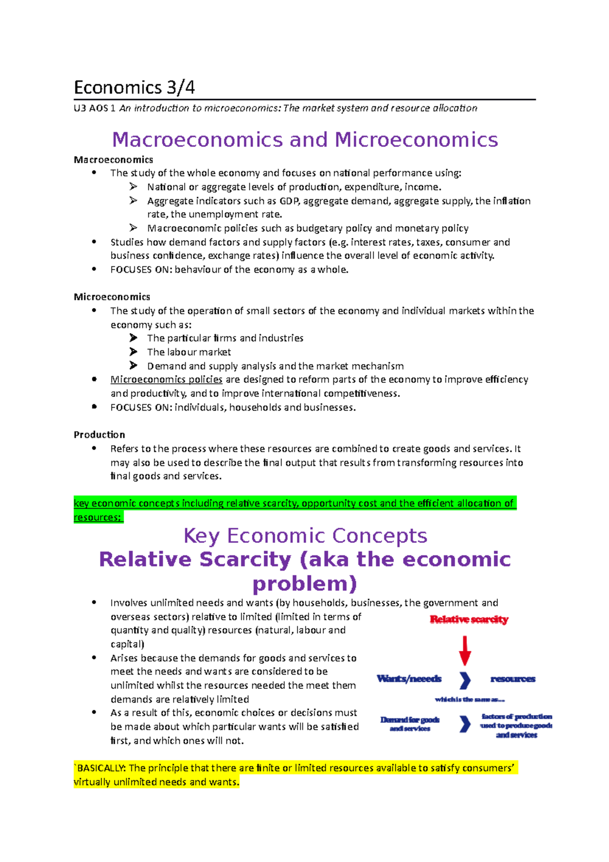 Economics - Lecture notes 1-11 - Economics 3/4 U3 AOS 1 An introduction ...