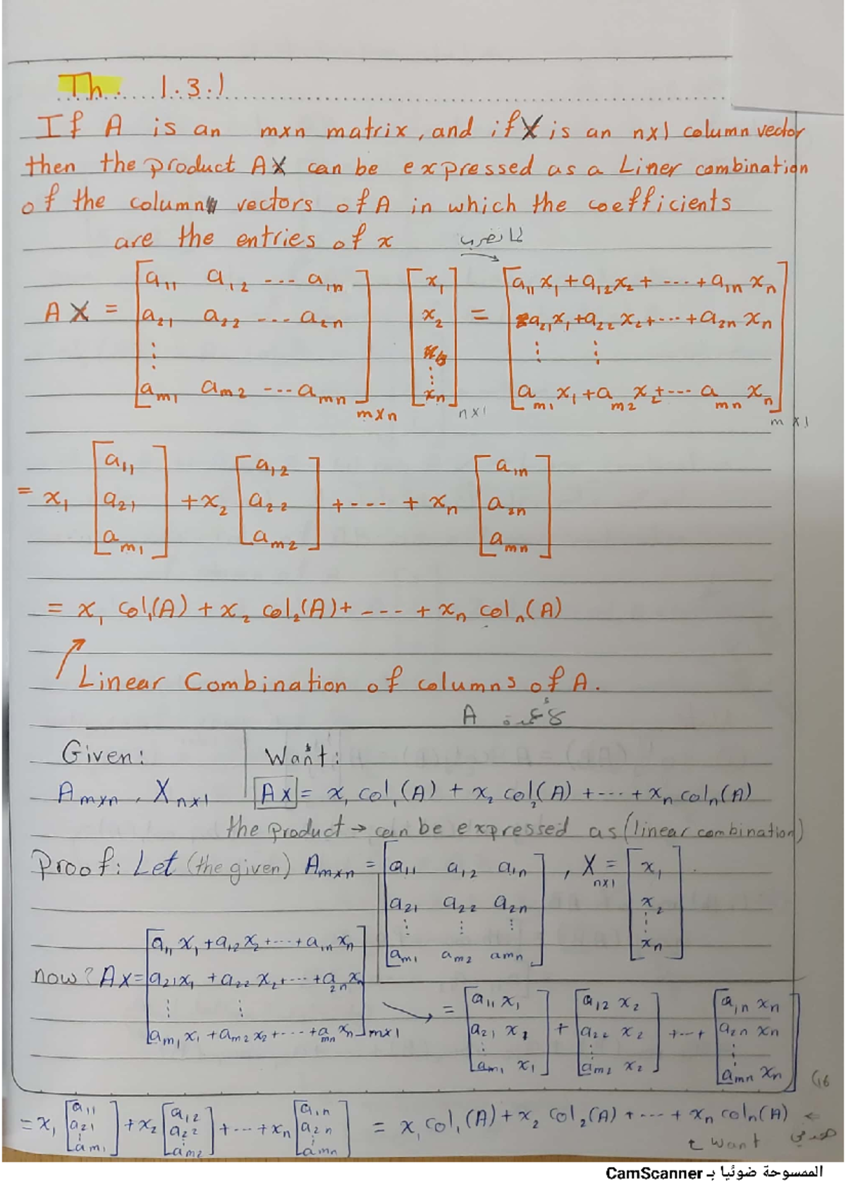 Some linear algebra Proofs - Th 1.3 If A is an mxn matrix , and if X is ...