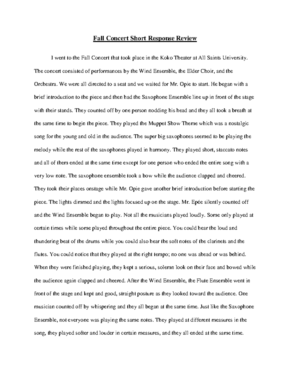Concert review essay response - Fall Concert Short Response Review I ...