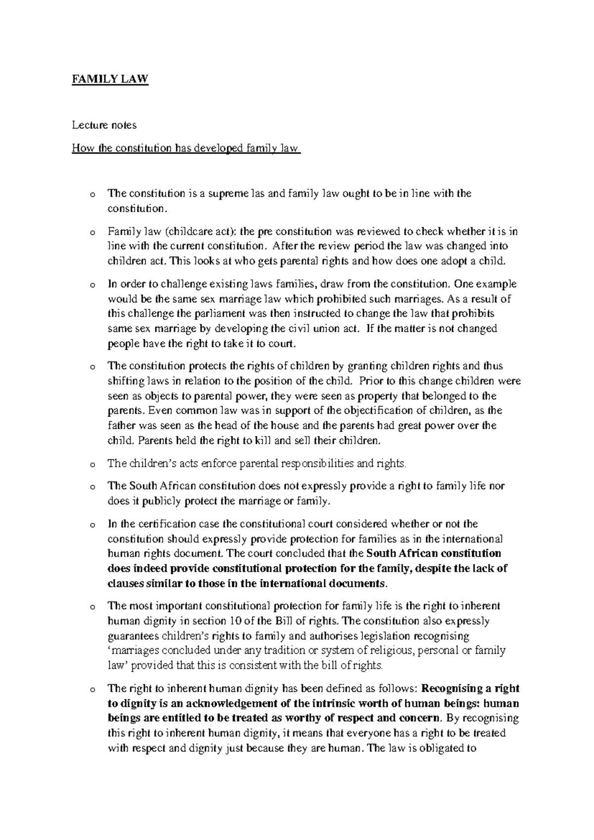 semester notes family law - FAMILY LAW Lecture notes How the ...