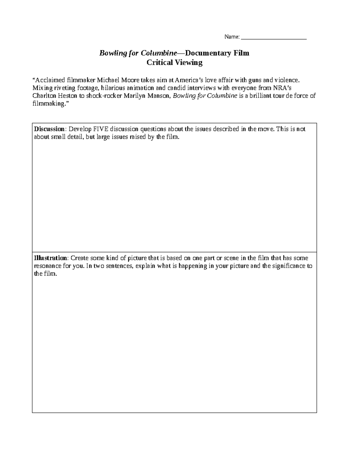 Bowling For Columbine Film Response Critical Viewing-1 - Name ...