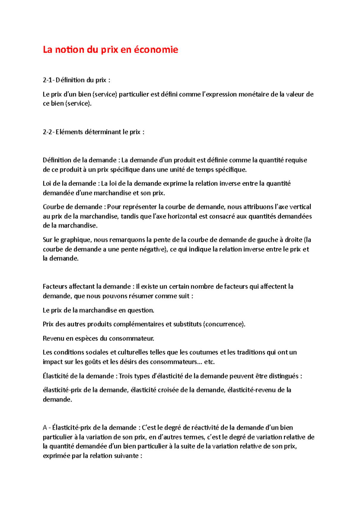 Le prix en économie - La notion du prix en économie 2-1- Définition du ...
