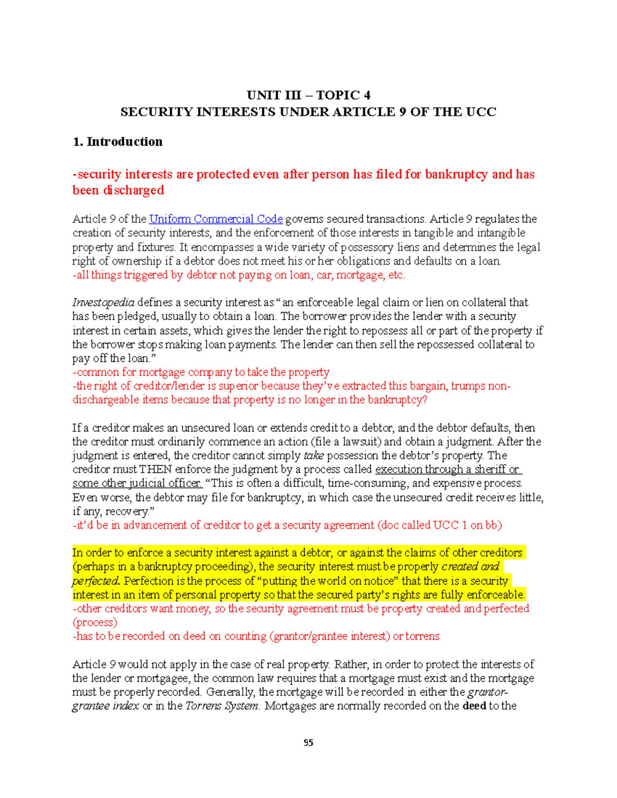 Security Agreements Under Article 9 OF THE UCC - UNIT III – TOPIC 4 ...