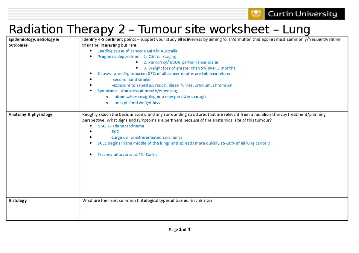 Radiation Therapy Lung Site - Radiation Therapy 2 – Tumour site ...