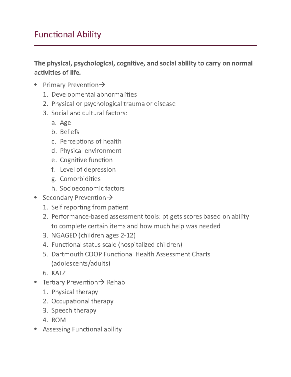 Functional Ability Functional Ability The Physical Psychological