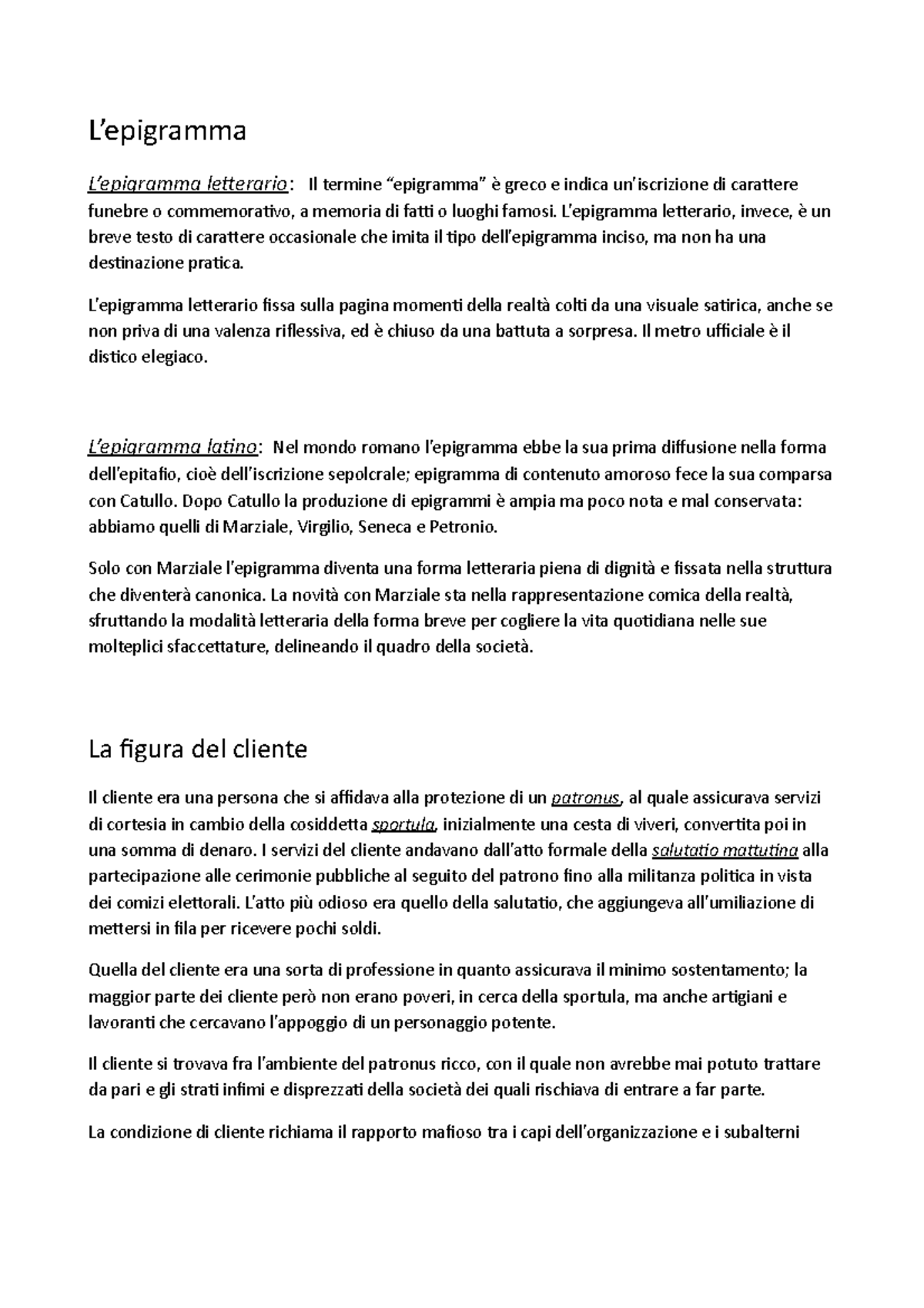 Epigramma e figura del cliente - L’epigramma L’epigramma letterario: Il termine “epigramma” è ...