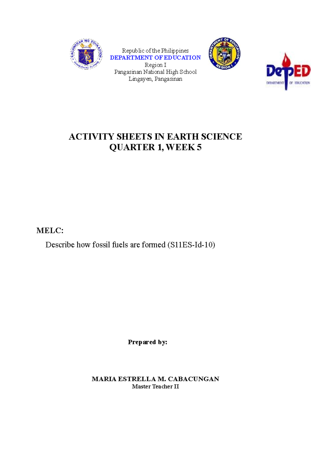 Activity Sheet Week 5 - Republic of the Philippines DEPARTMENT OF ...