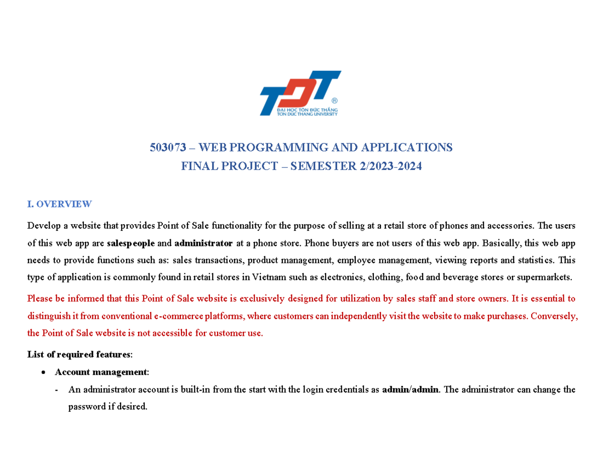 Final Project Description - 503073 – WEB PROGRAMMING AND APPLICATIONS FINAL PROJECT – SEMESTER 2 ...