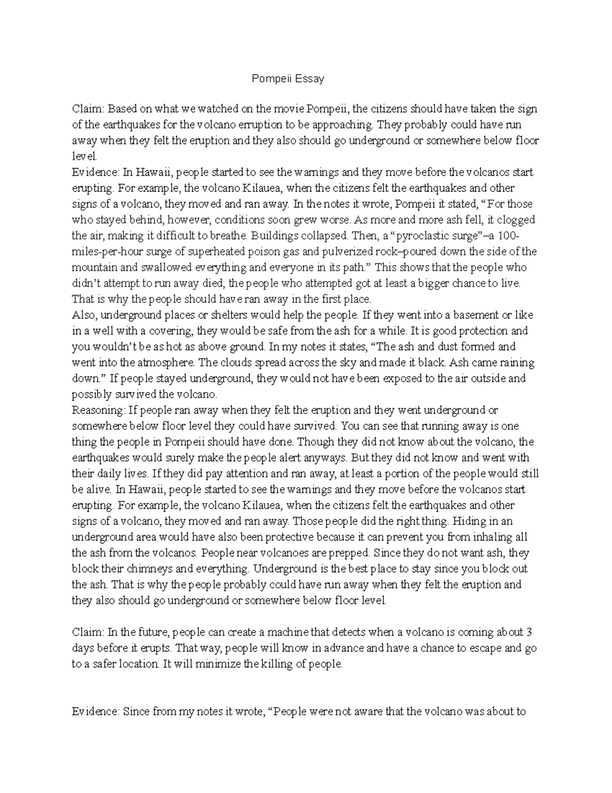 Pompeii Essay - please tkae a lok - Pompeii Essay Claim: Based on what ...