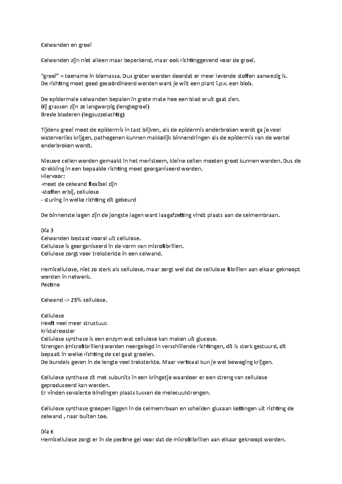 Extra aantekening celwand en celgroei - Celwanden en groei Celwanden ...