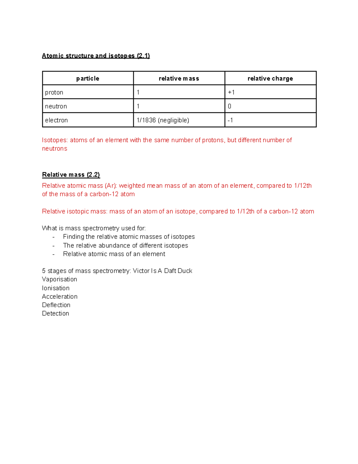 RFM AND MASS SPEC. - Atomic structure and isotopes (2) particle ...