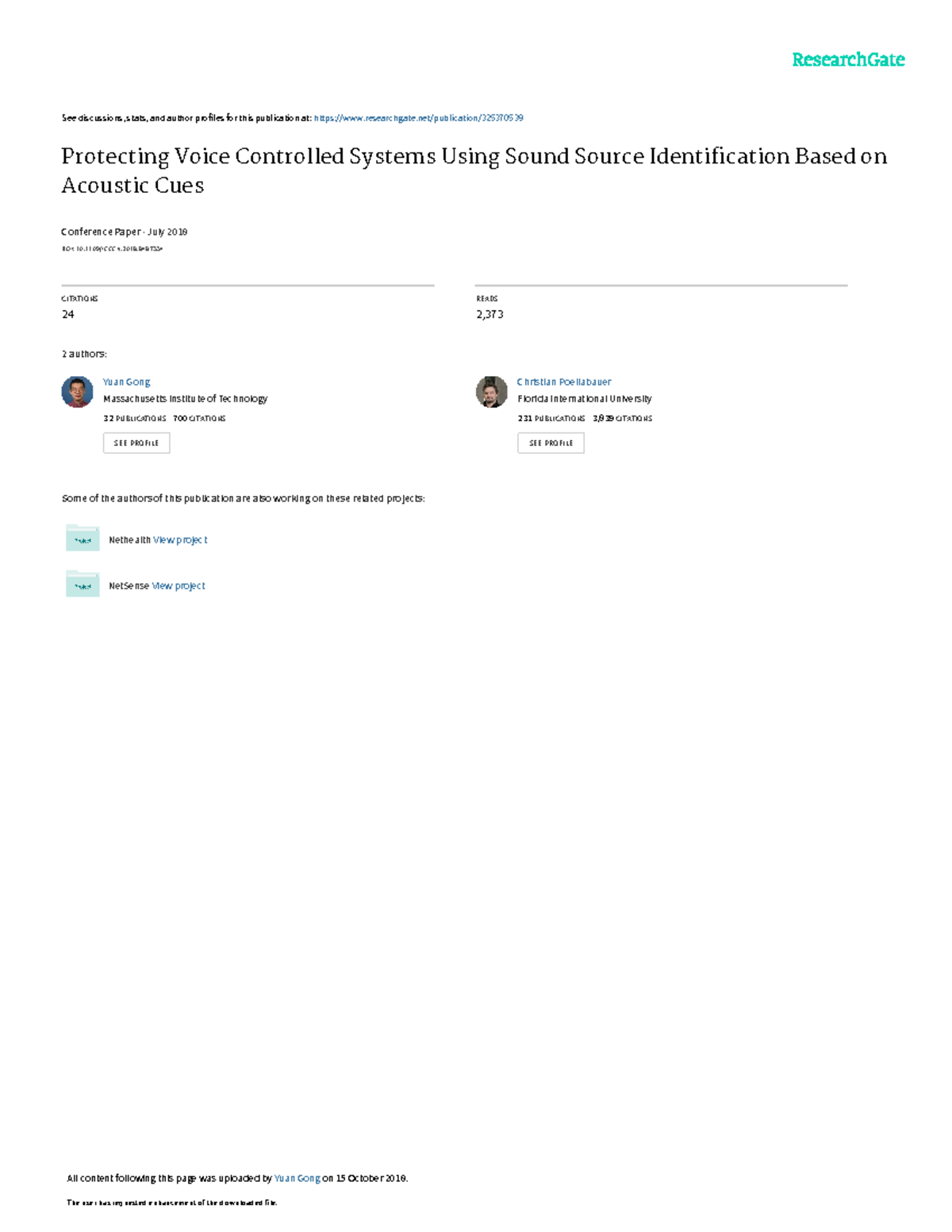 Protecting Voice Controlled Systems Using Sound Source Identification Based On Acoustic Cues