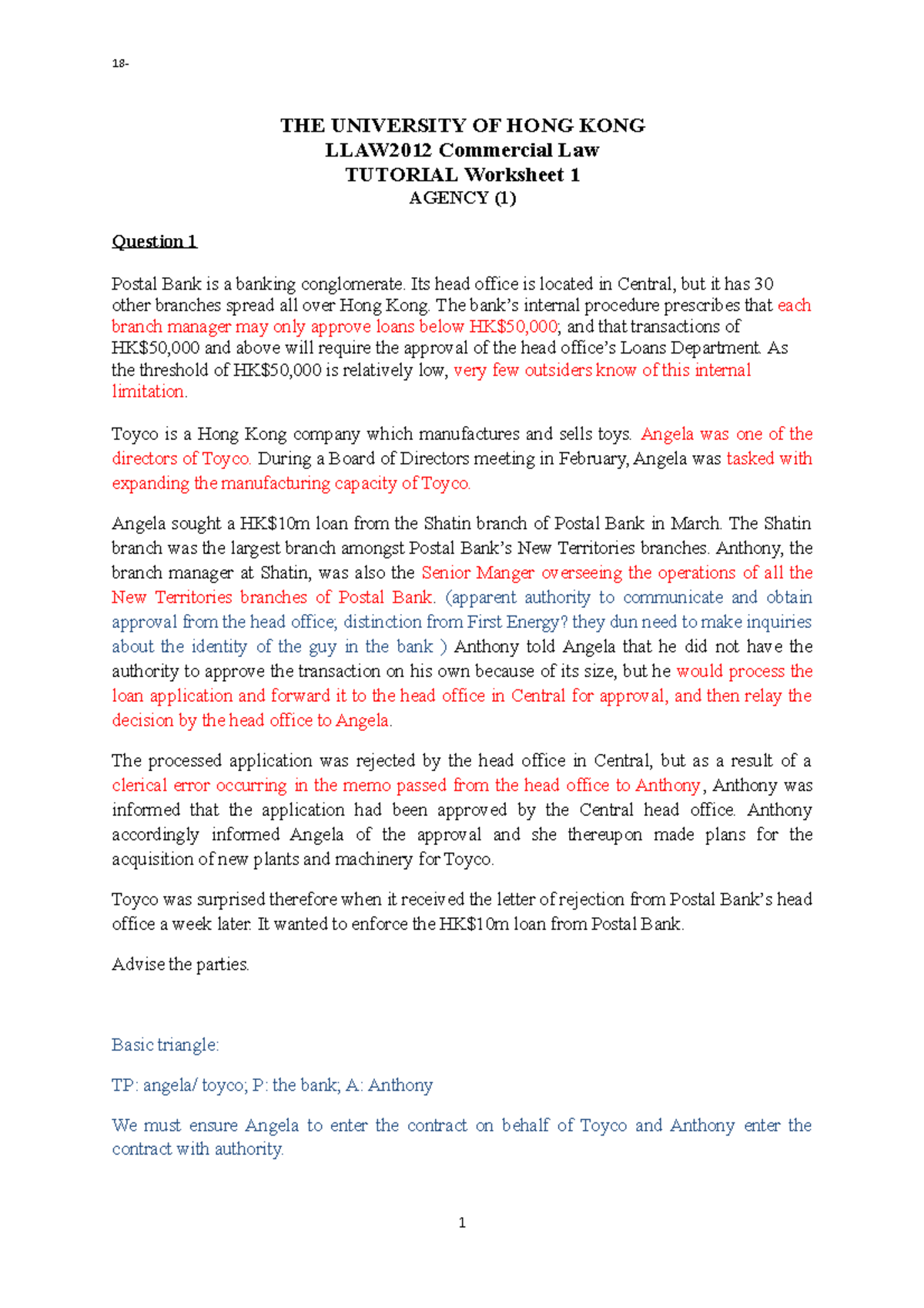 Tutorial 1 Question (with notes) - THE UNIVERSITY OF HONG KONG LLAW2012 ...