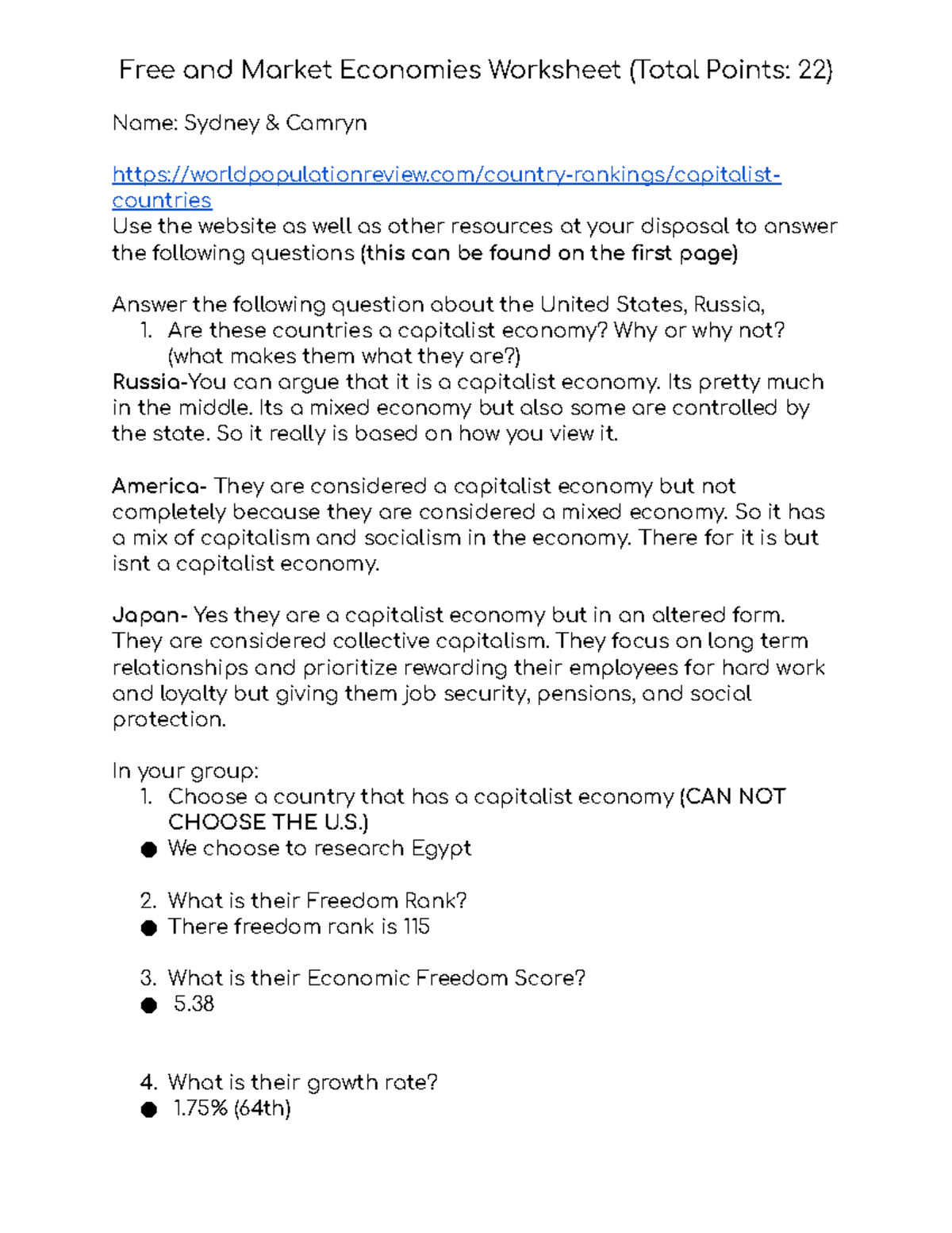 Copy of Free Economies Worksheet - Free and Market Economies Worksheet ...