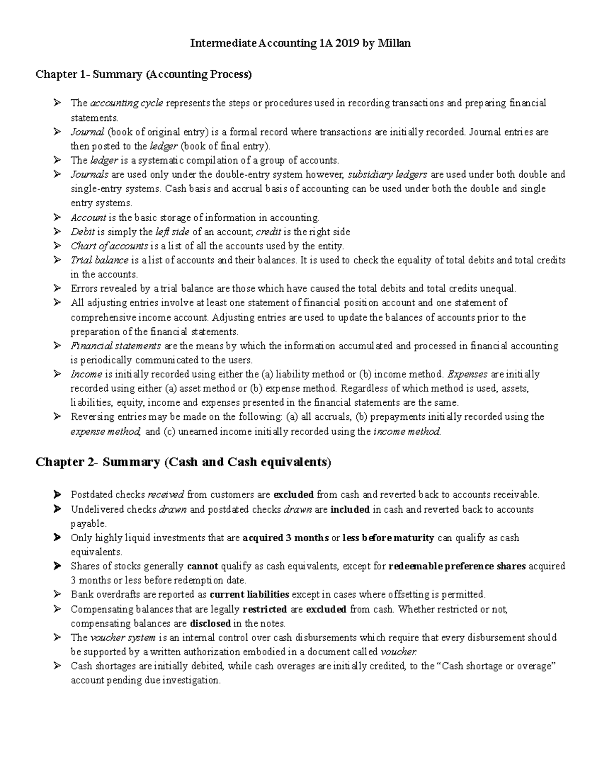 Intermediate Accounting 1A 2019 by Millan summary - Intermediate ...