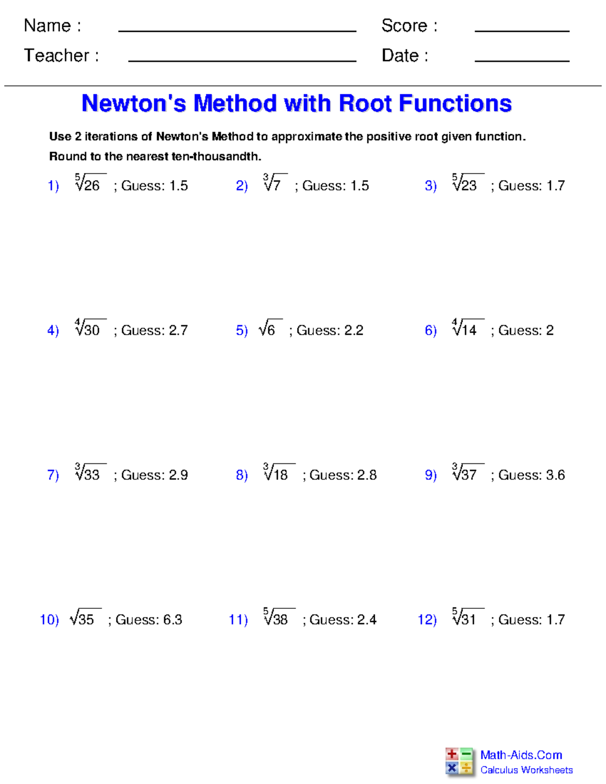 Calc diff App newton Root Func - Use 2 iterations of Newton's Method to ...