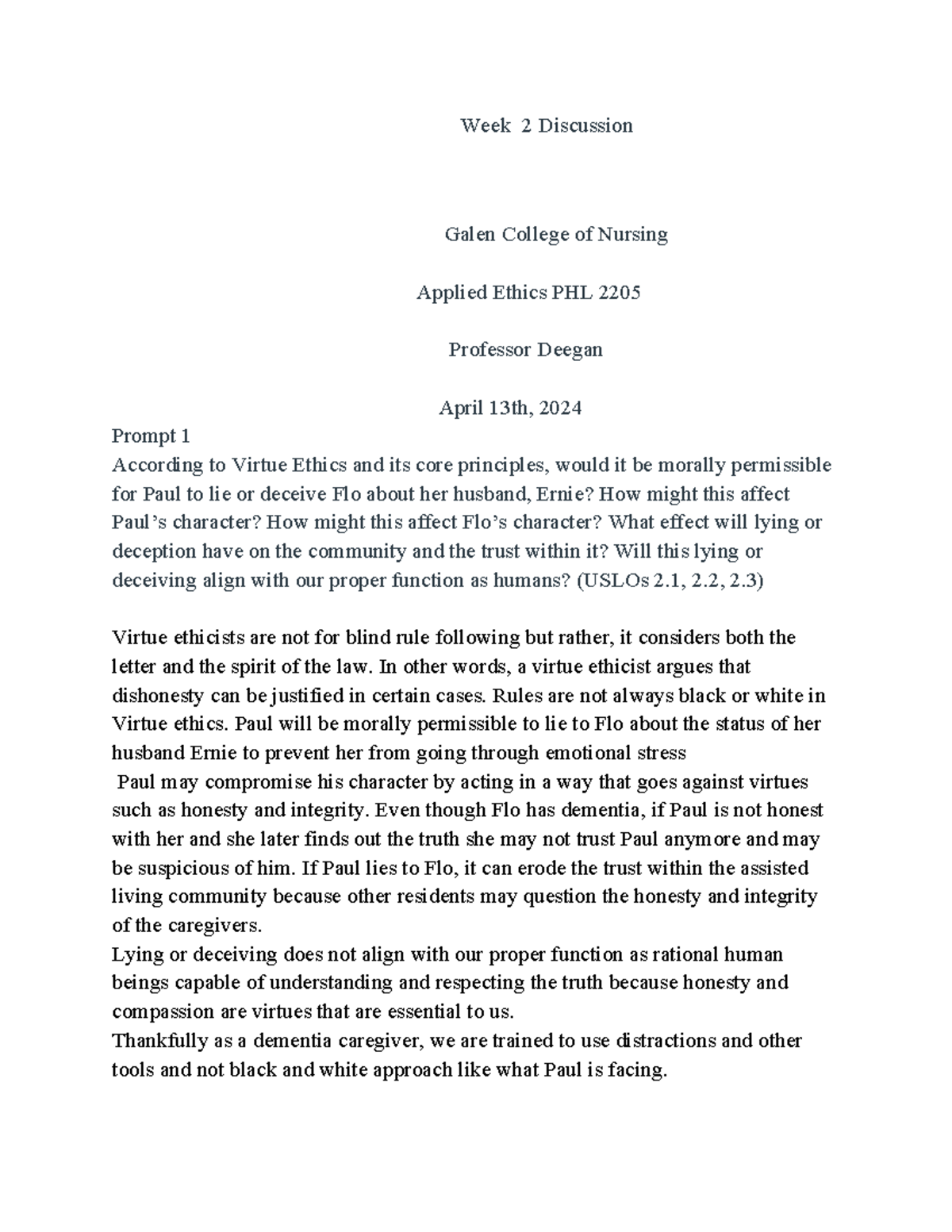 Week 2 Discussion - Week 2 Discussion Galen College of Nursing Applied ...