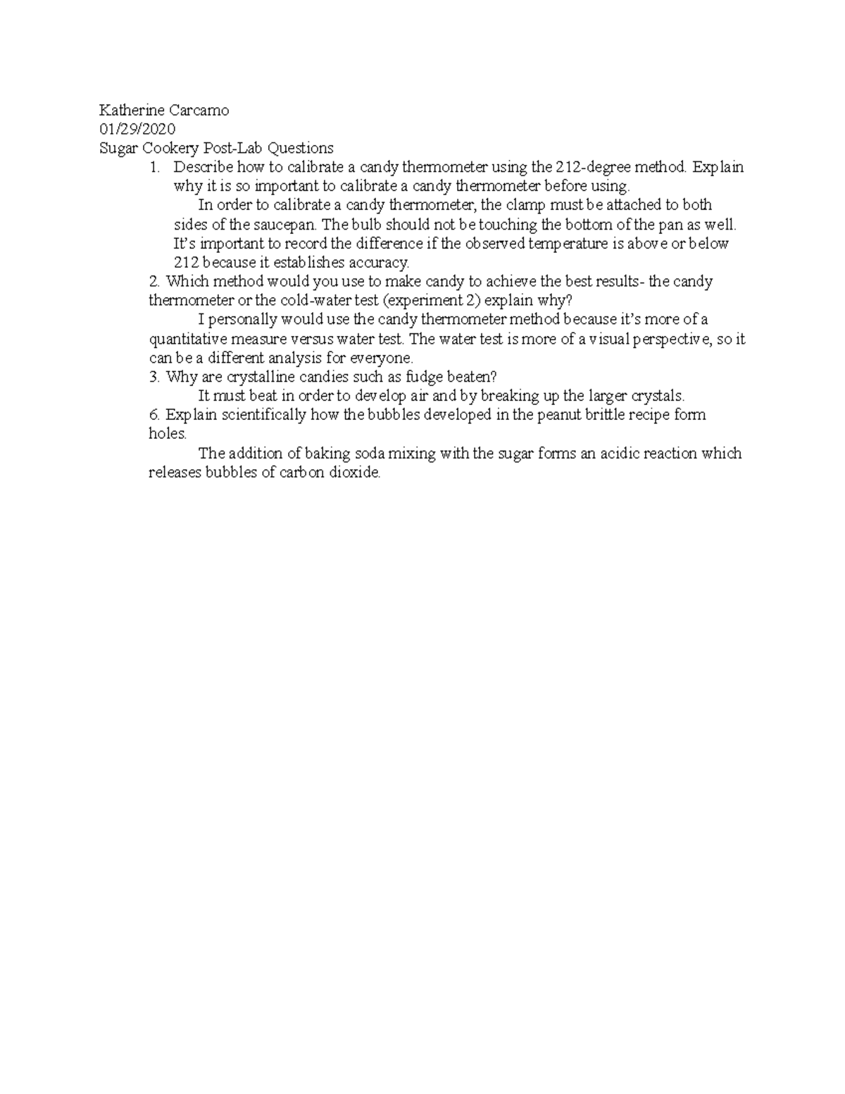 Sugar Post Lab Questions - Katherine Carcamo 01/29/ Sugar Cookery Post ...