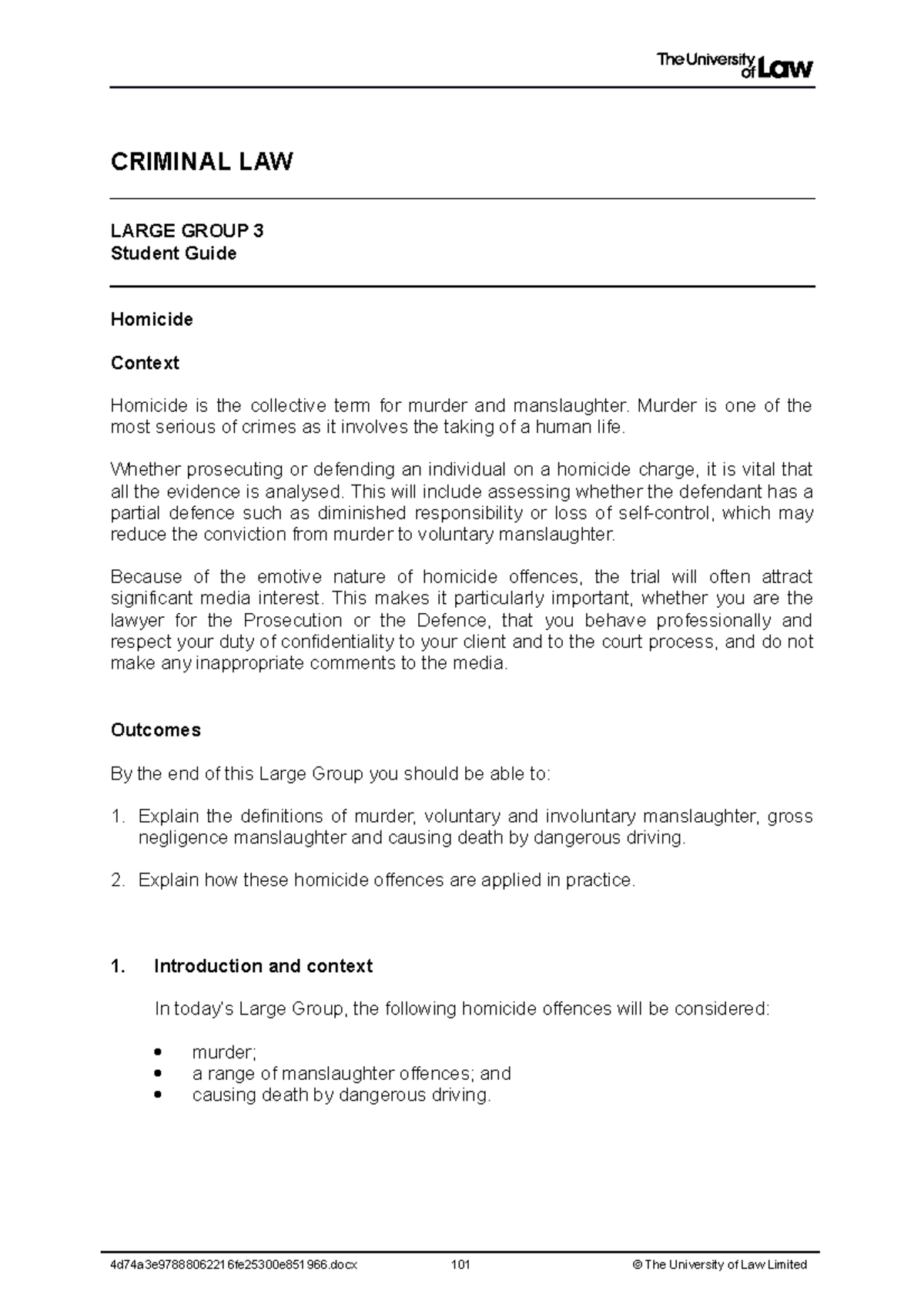 Large group 3 - homicide - CRIMINAL LAW LARGE GROUP 3 Student Guide ...