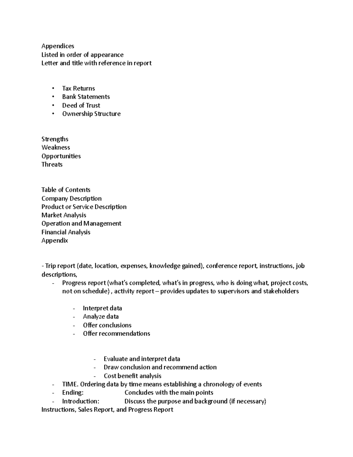 Ba 200 8 - Notes from the course. - Appendices Listed in order of ...