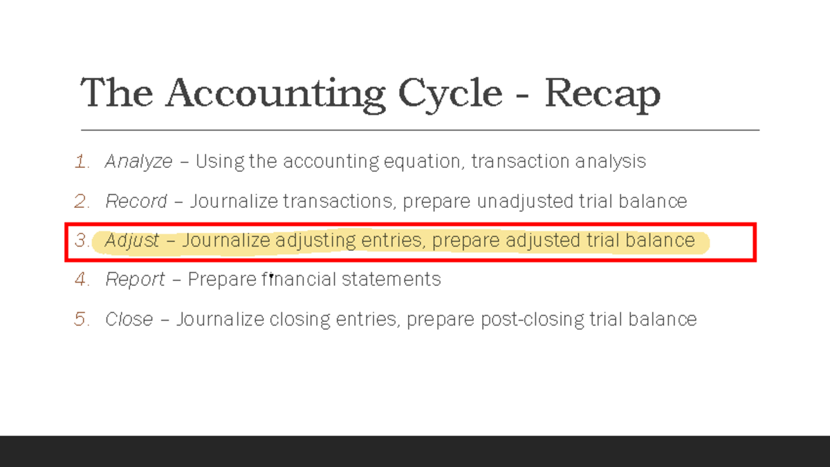 Ch3 w 2 - managerial accounting - The Accounting Cycle - Recap 1 ...