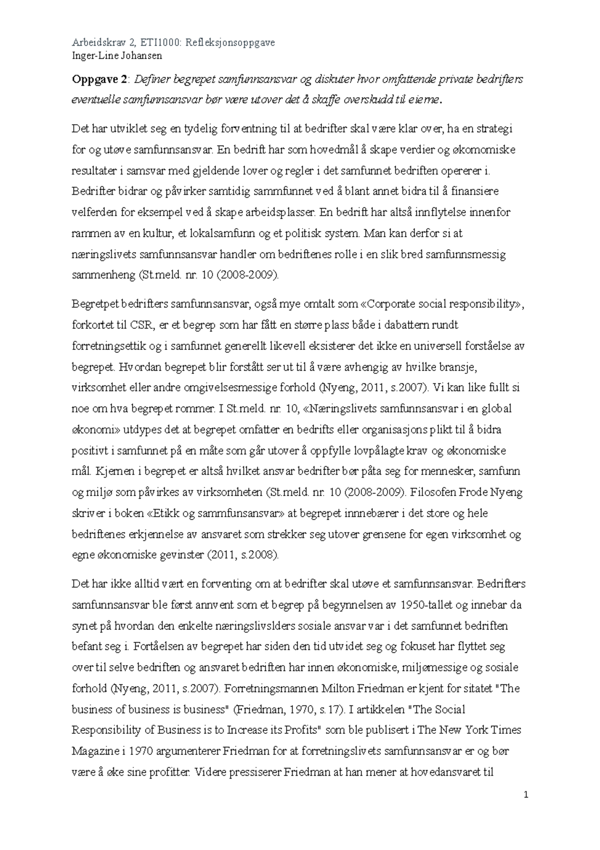 Arbeidskrav 2, Refleksjonsoppgave - Inger-Line Johansen Oppgave 2: Definer begrepet ...