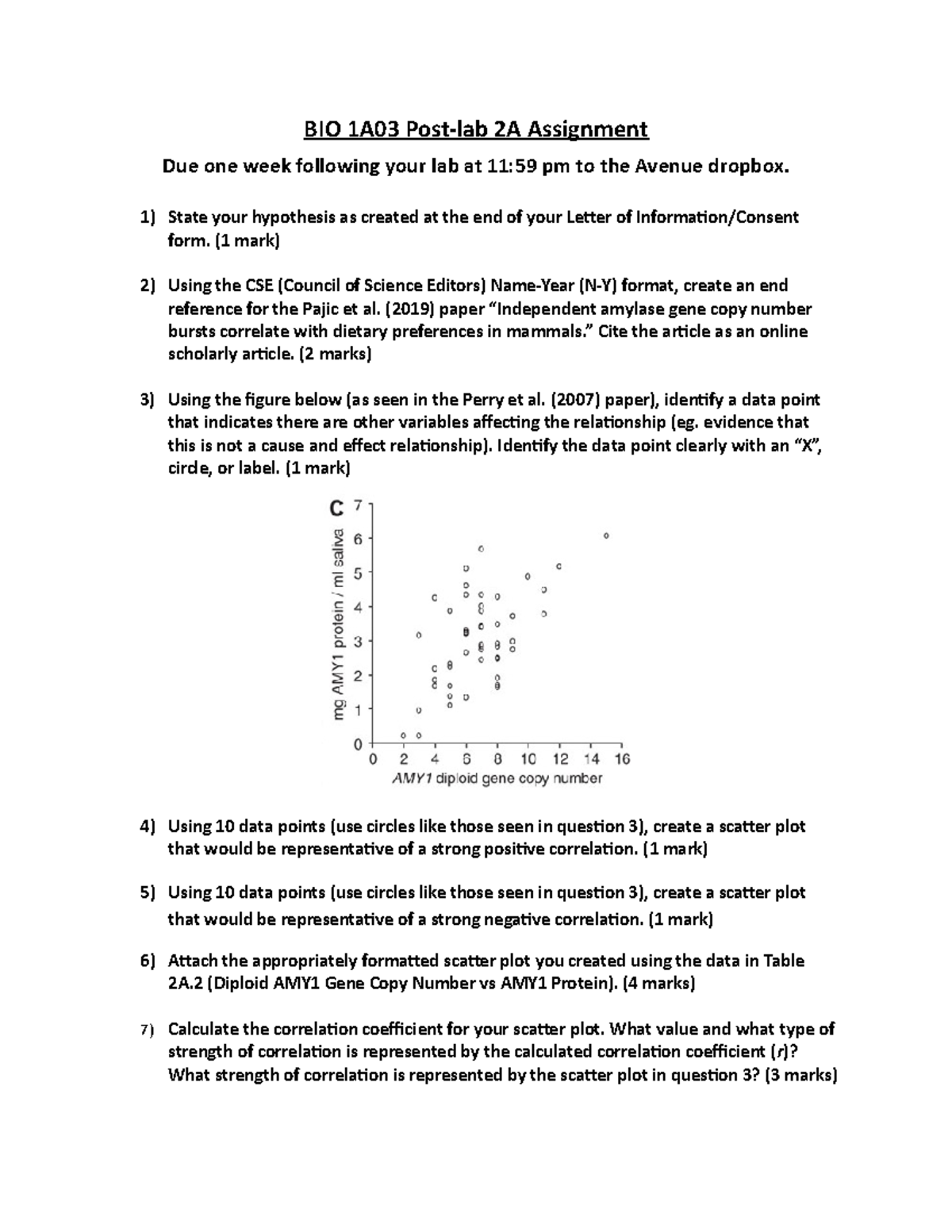 BIO 1A03 Post-lab assignment 2A - BIO 1A03 Post-lab 2A Assignment Due one week following your ...