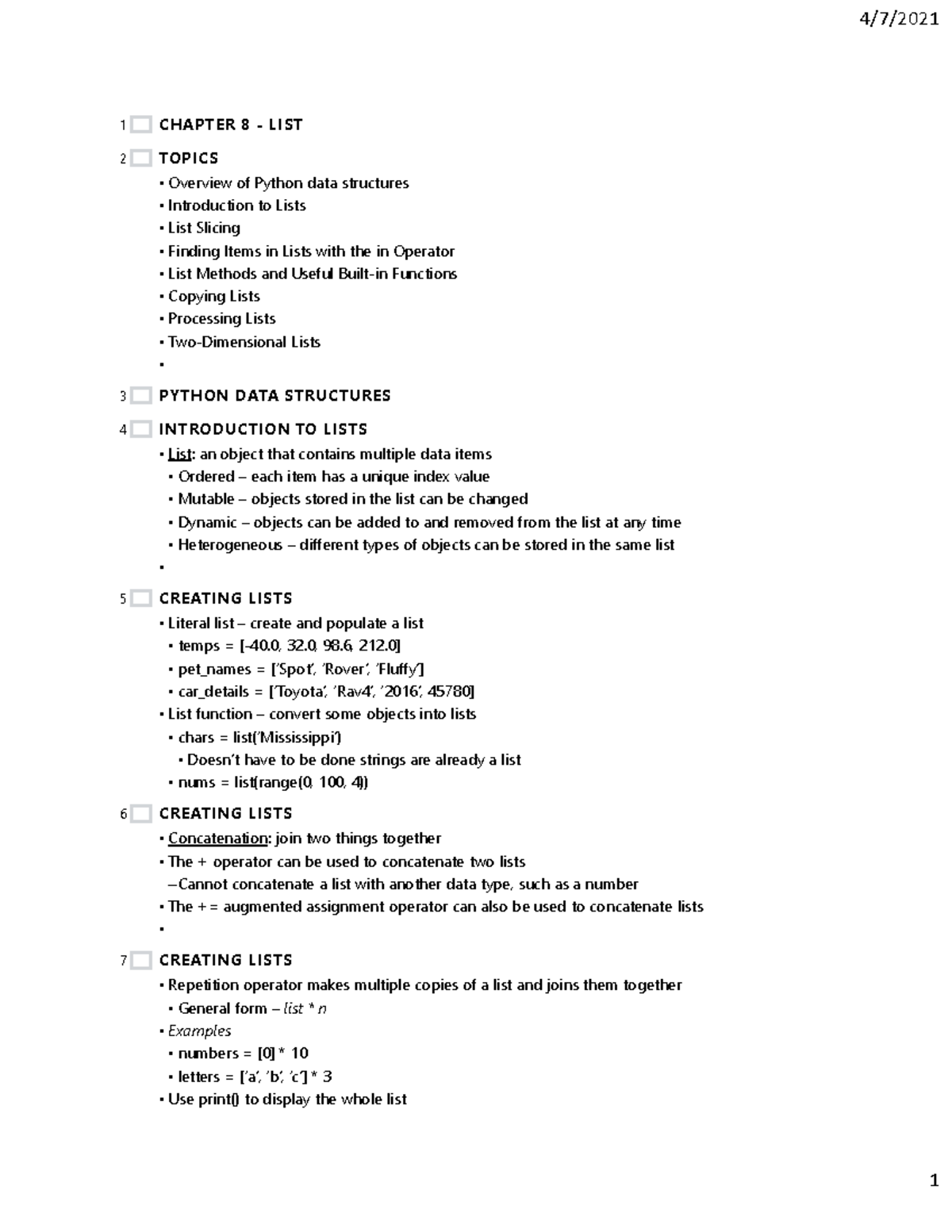 Lists - ) LISTS AND FUNCTIONS •List can be passed as an argument to a ...