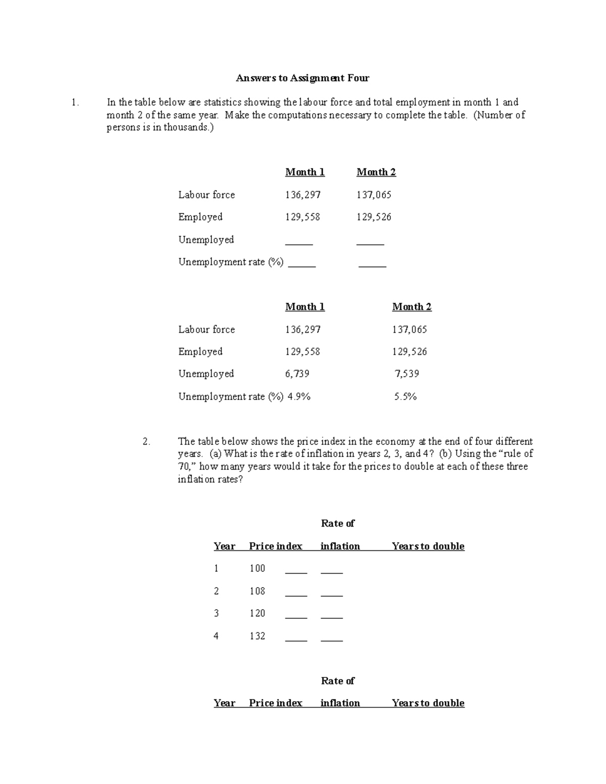Answers to Assignment Four1 - Make the computations necessary to ...