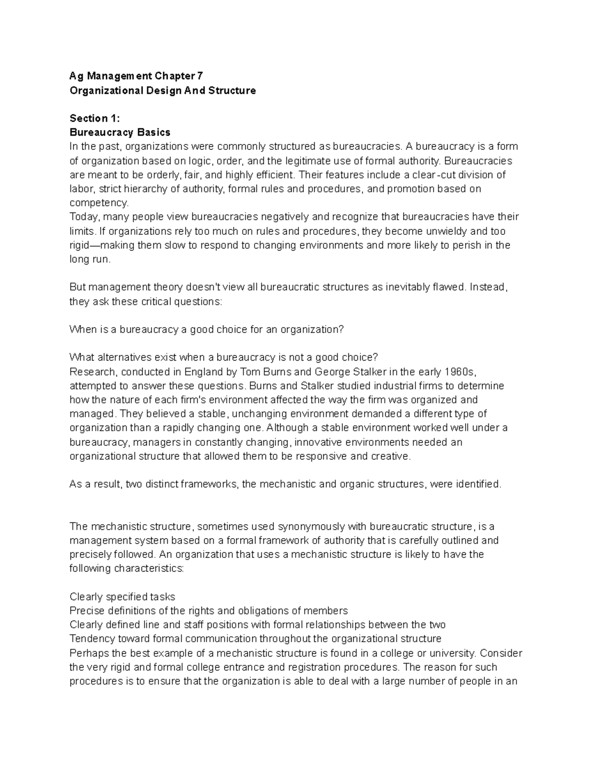 Ag Management Ch 7 Ag Management Chapter 7 Organizational Design