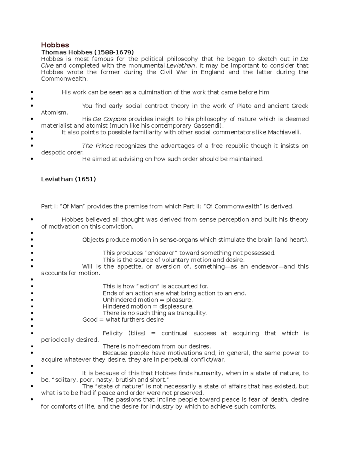 Unit 2 Module 2 - Lecture notes Hobbes lecture - Hobbes Thomas Hobbes ...