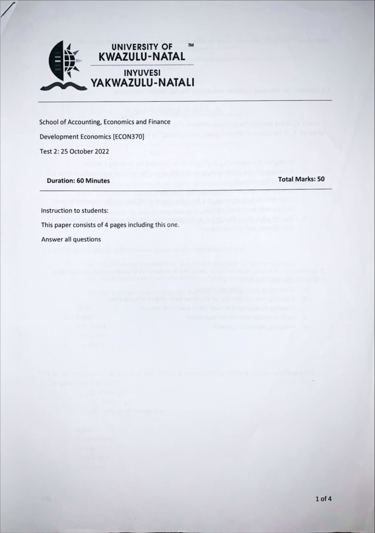 Econ370 Test 2 - class test - Econ 370 - Studocu