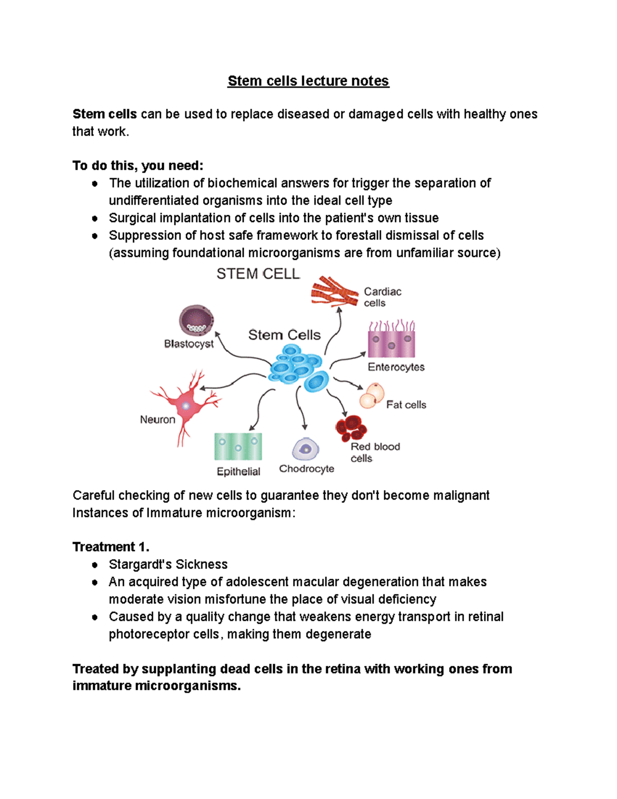 Stem cells lecture notes - To do this, you need: The utilization of ...